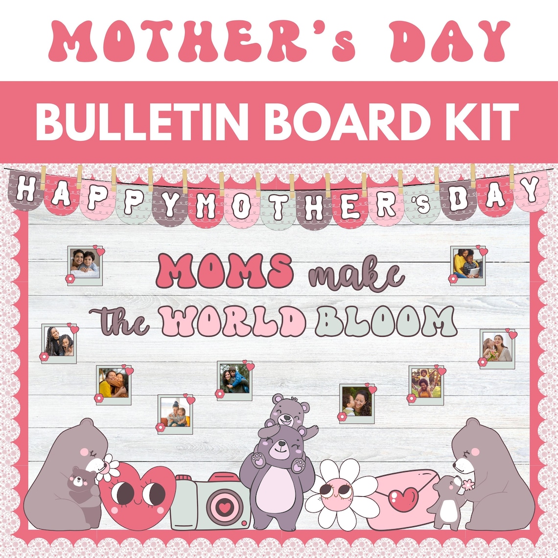 Mothers Day Bulletin Board Kit, Spring April May Bulletin Board, Groovy ...