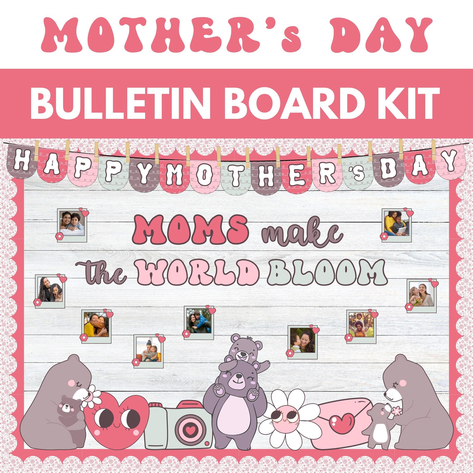 Mothers Day Bulletin Board Kit, Spring April May Bulletin Board, Groovy ...