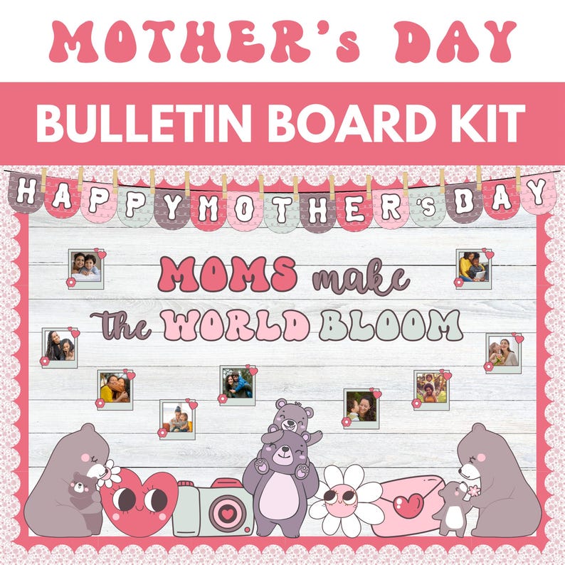 Mothers Day Bulletin Board Kit, Spring April May Bulletin Board, Groovy ...