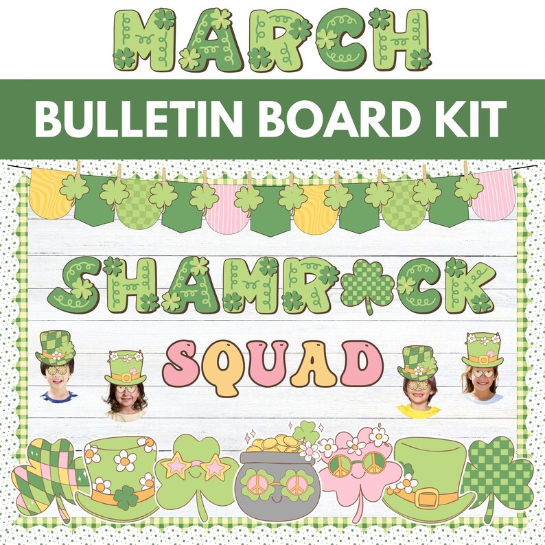 St Patricks Day Bulletin Board Kit, Retro Classroom Decor (digital ...