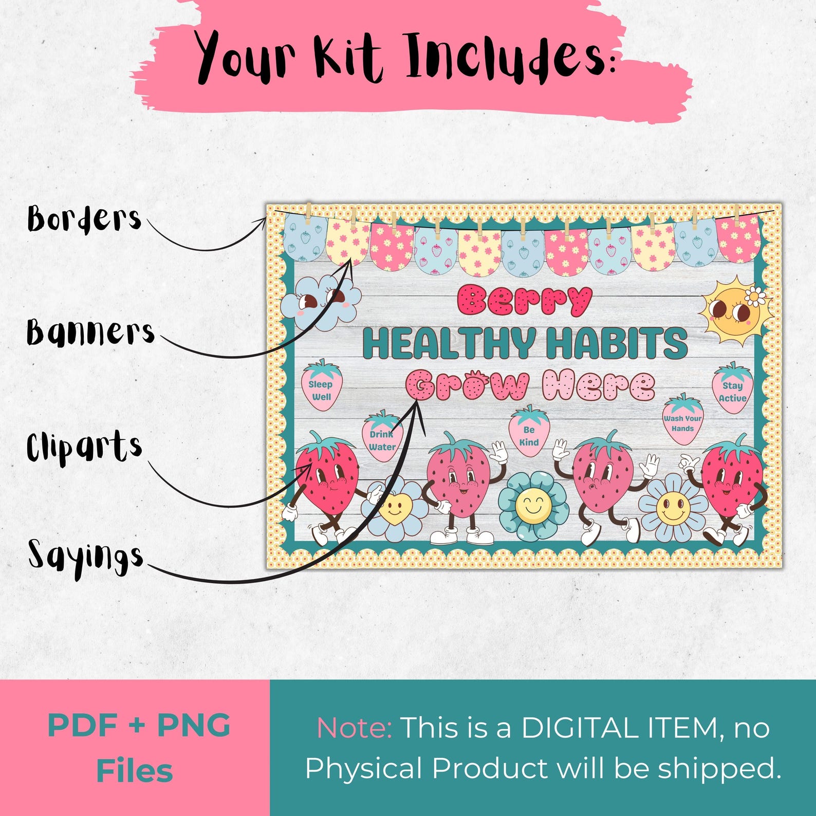 Health Bulletin Board Kit, School Nurse Office Bulletin Board, Healthy ...