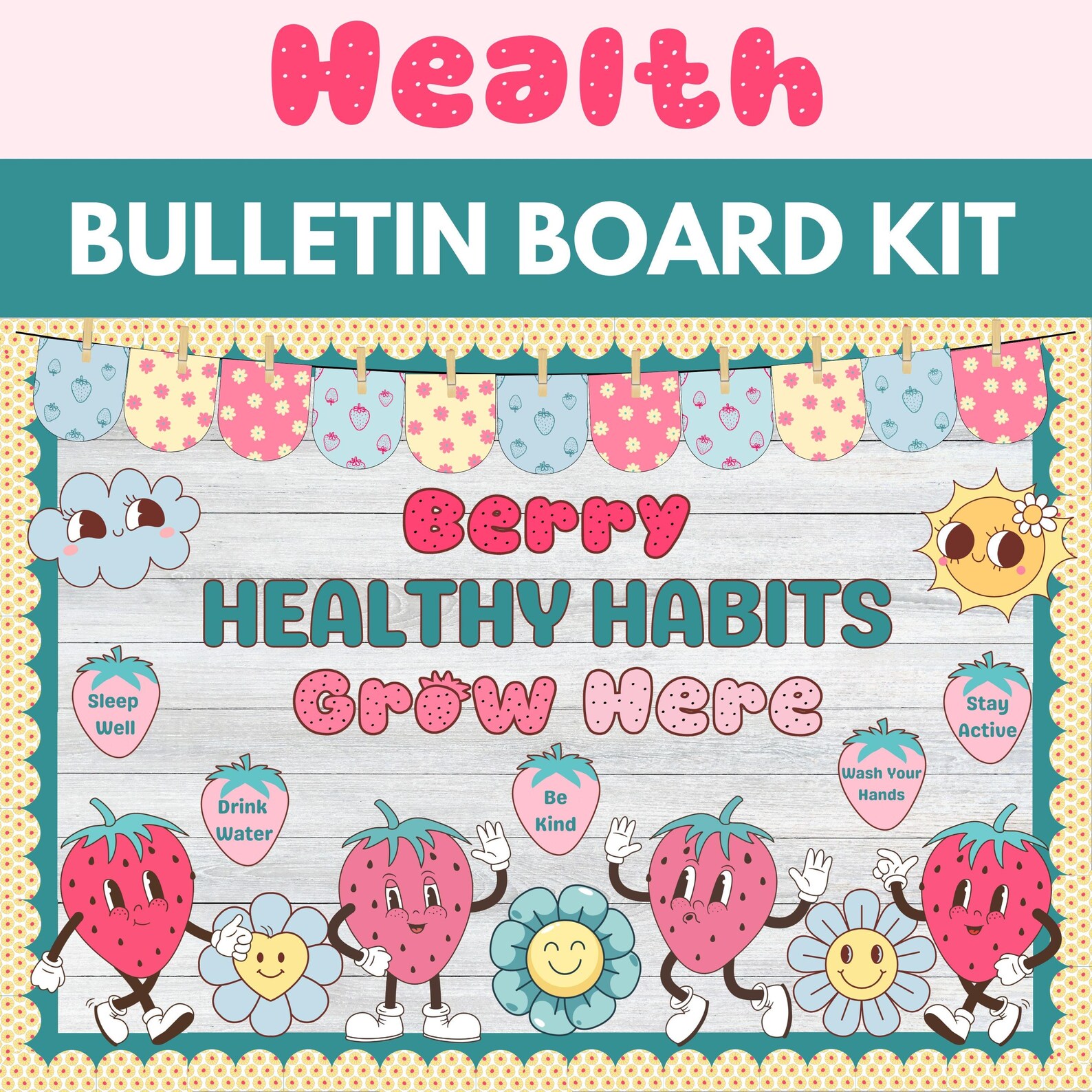 Health Bulletin Board Kit, School Nurse Office Bulletin Board, Healthy ...