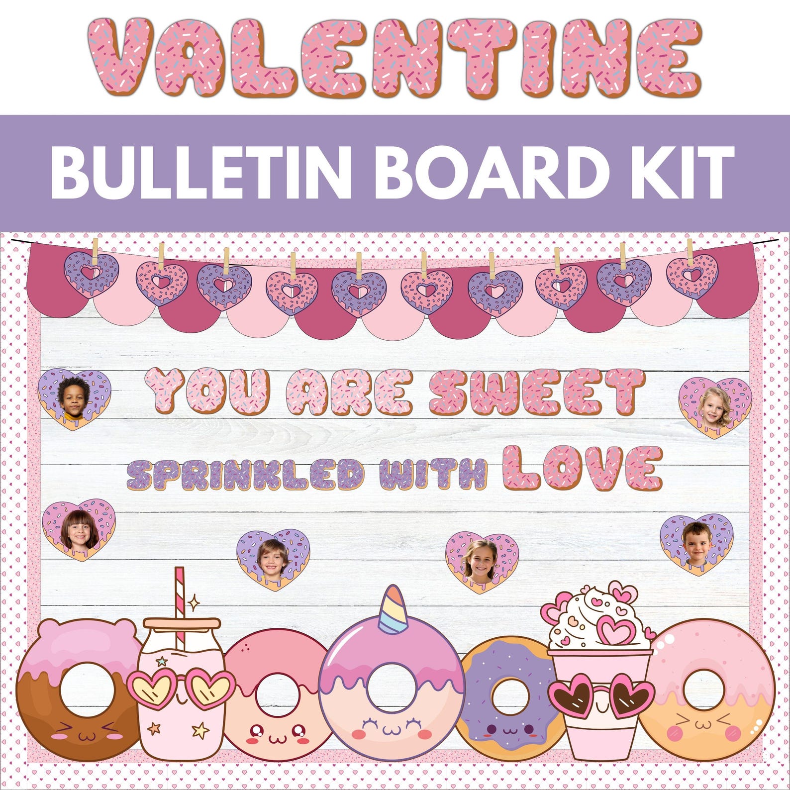 Valentine's Day Bulletin Board Kit, February Bulletin Board, Donuts ...