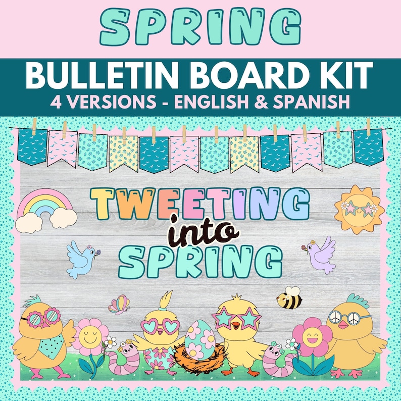 Spring Bulletin Board Kit, Groovy Retro April May Bulletin Board in ...