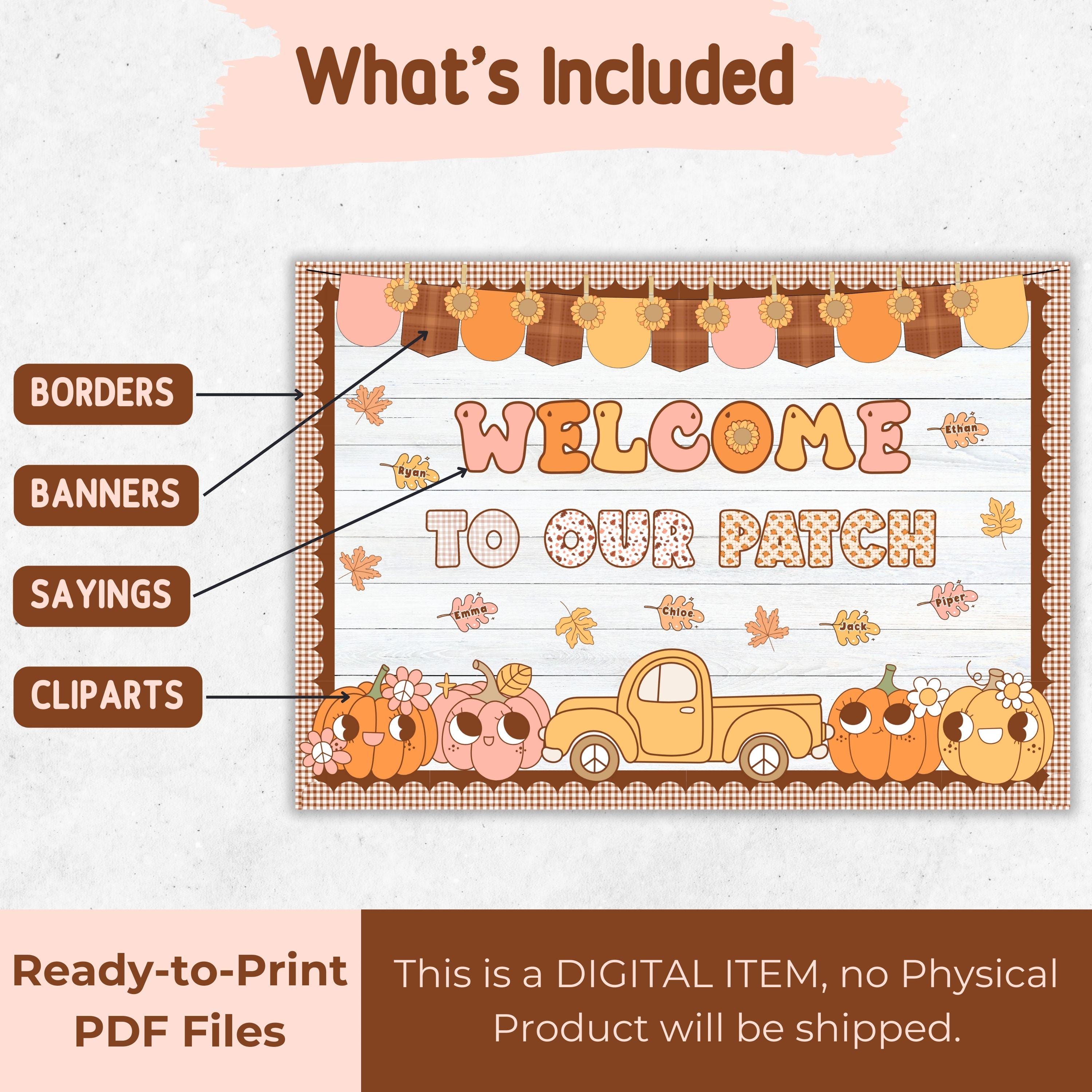 Fall Bulletin Board Kit, Groovy Classroom Decor, Pumpkin Patch ...