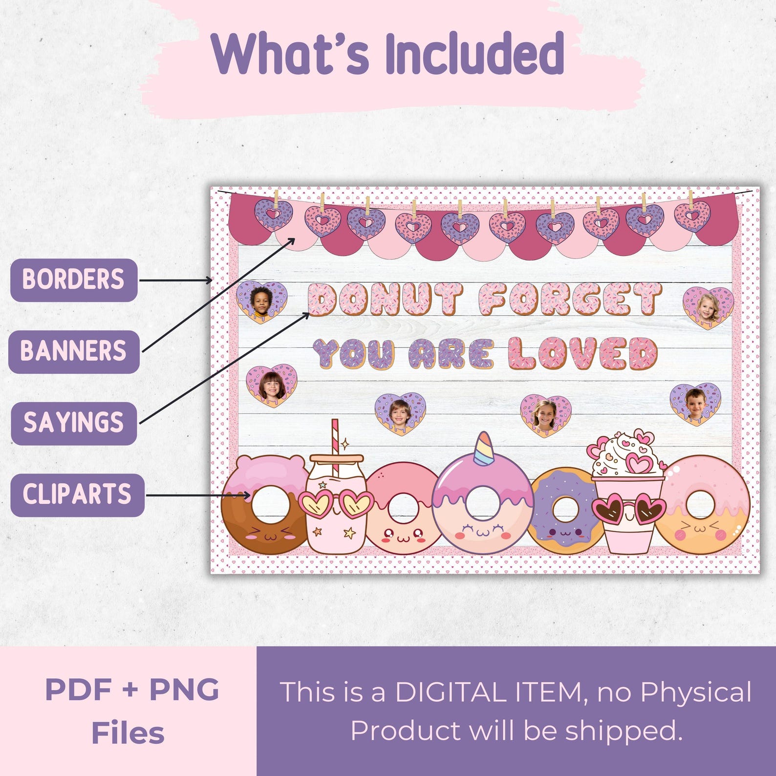 Valentine's Day Bulletin Board Kit, February Bulletin Board, Donuts ...