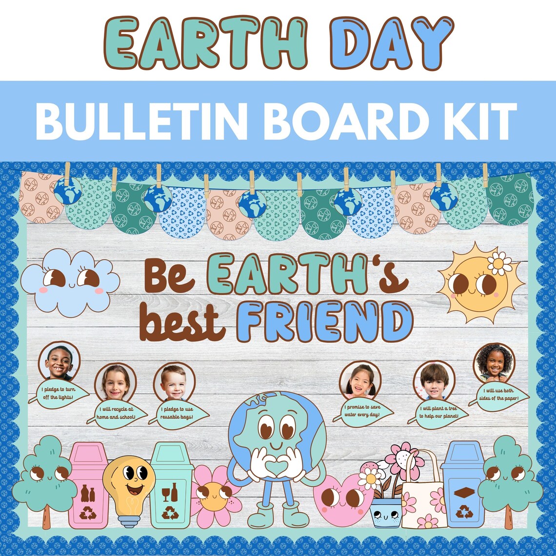 Earth Day Bulletin Board Kit, Spring Classroom Decor, Groovy April ...