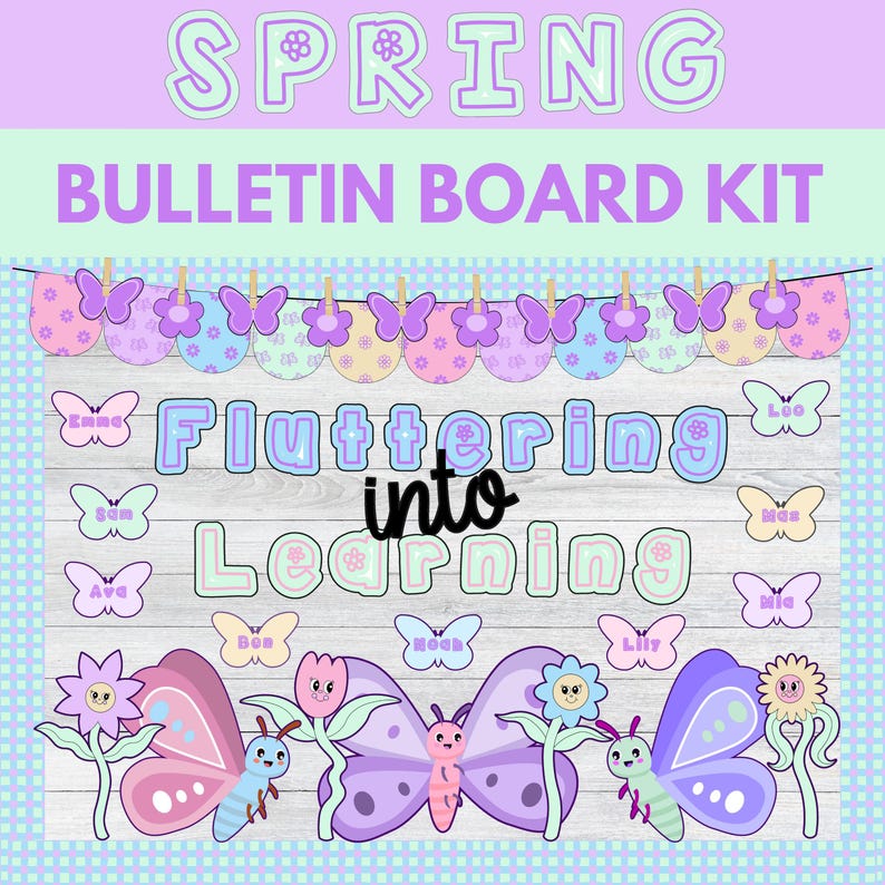 Spring Bulletin Board Kit, Groovy Retro April May Bulletin Board ...