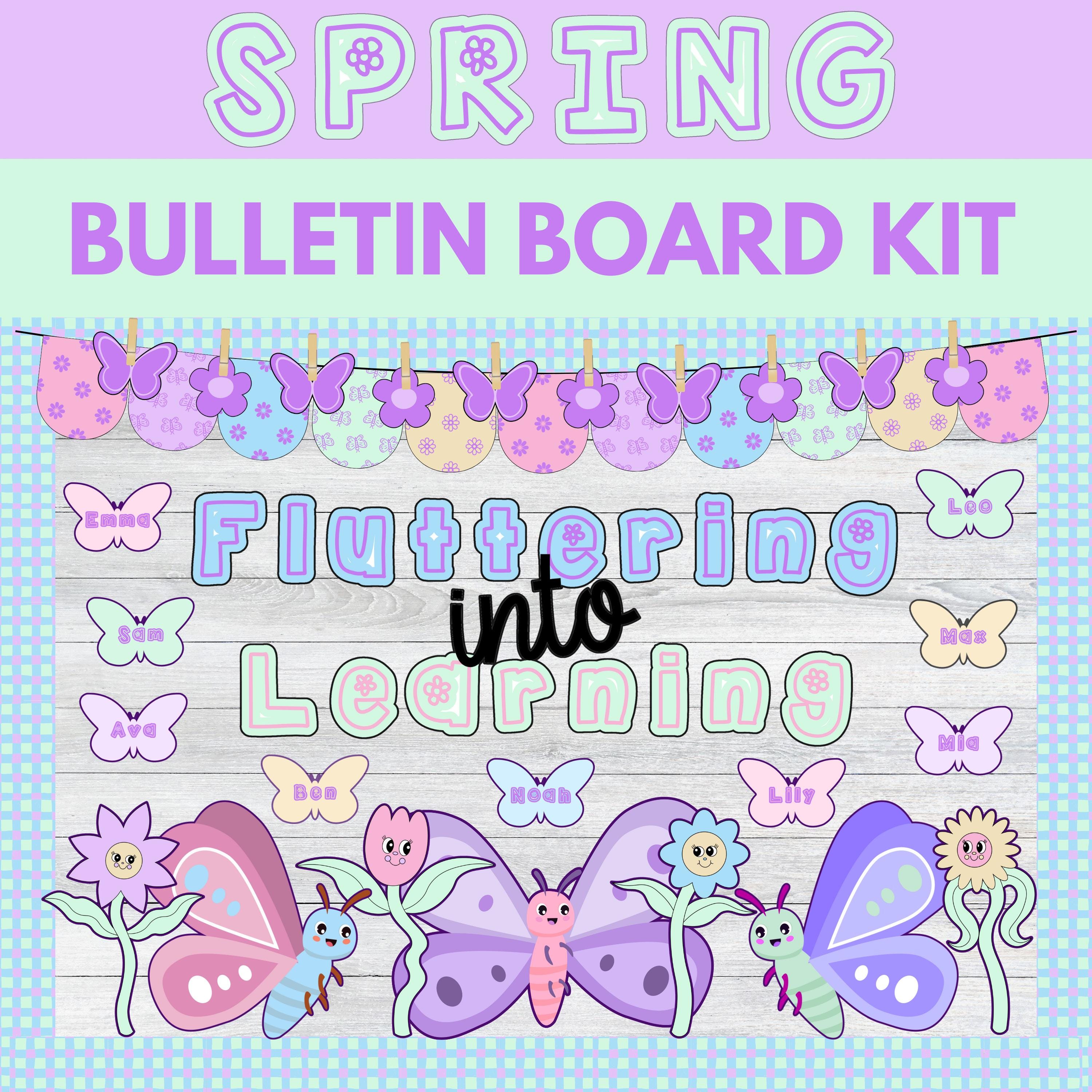 Spring Bulletin Board Kit, Groovy Retro April May Bulletin Board ...