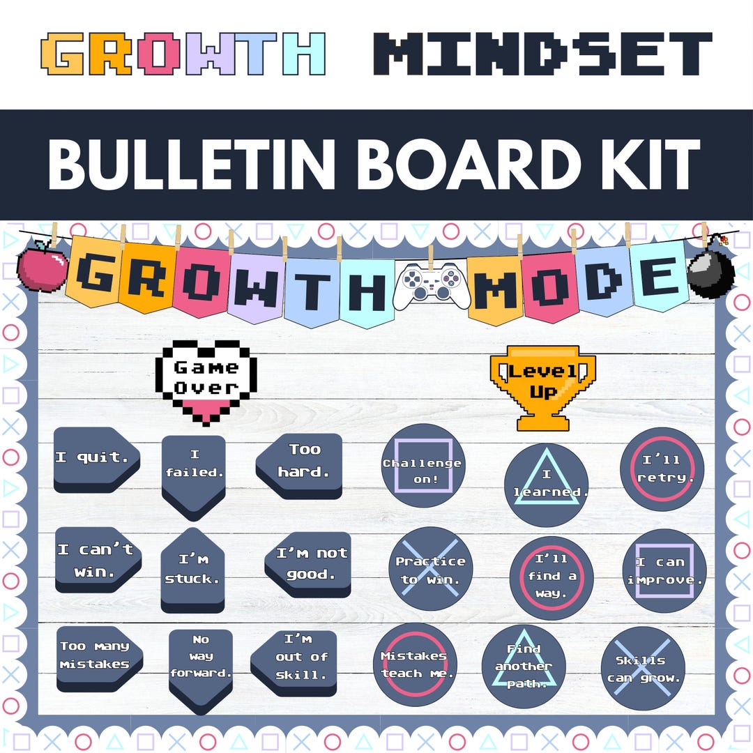 Growth Mindset Bulletin Board Kit, Gaming Theme, Retro Classroom Decor ...