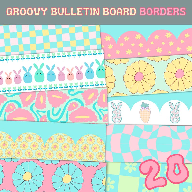 Retro Groovy Bulletin Board Borders Spring Floral Bulletin Borders Set ...