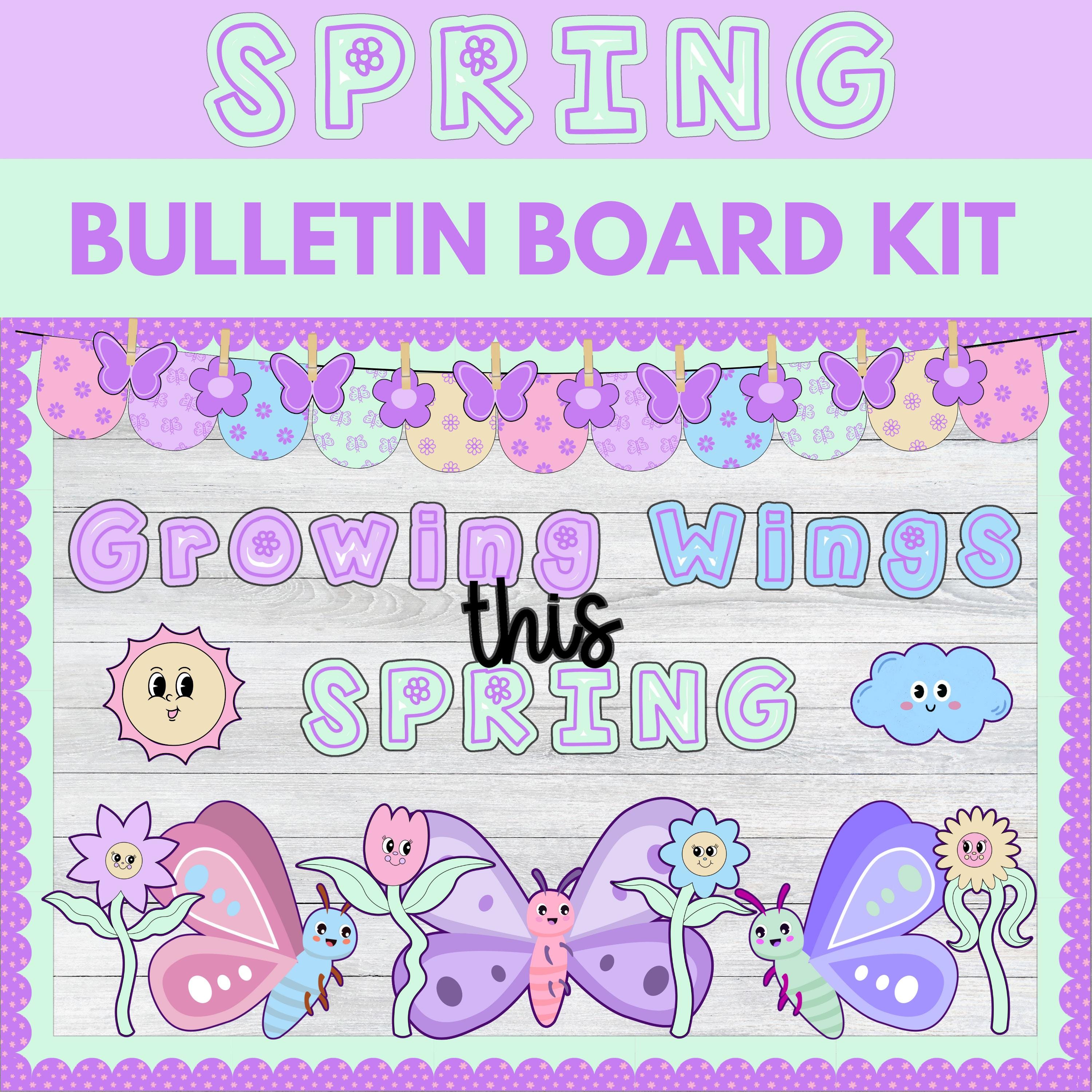 Spring Bulletin Board Kit, Groovy Retro April May Bulletin Board ...
