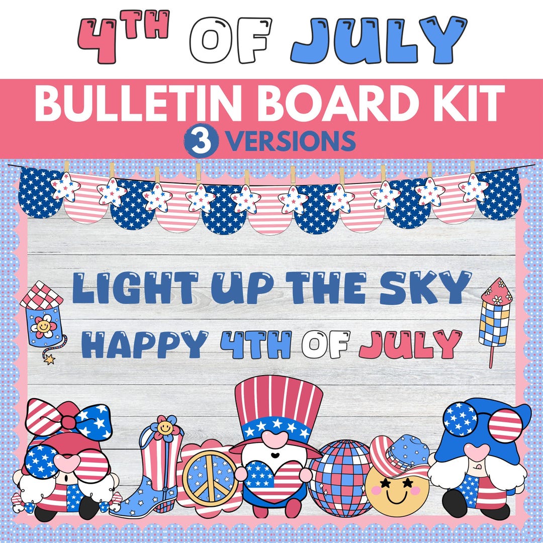 4th of July Bulletin Board Kit, Patriotic Classroom Decor, Gnome ...