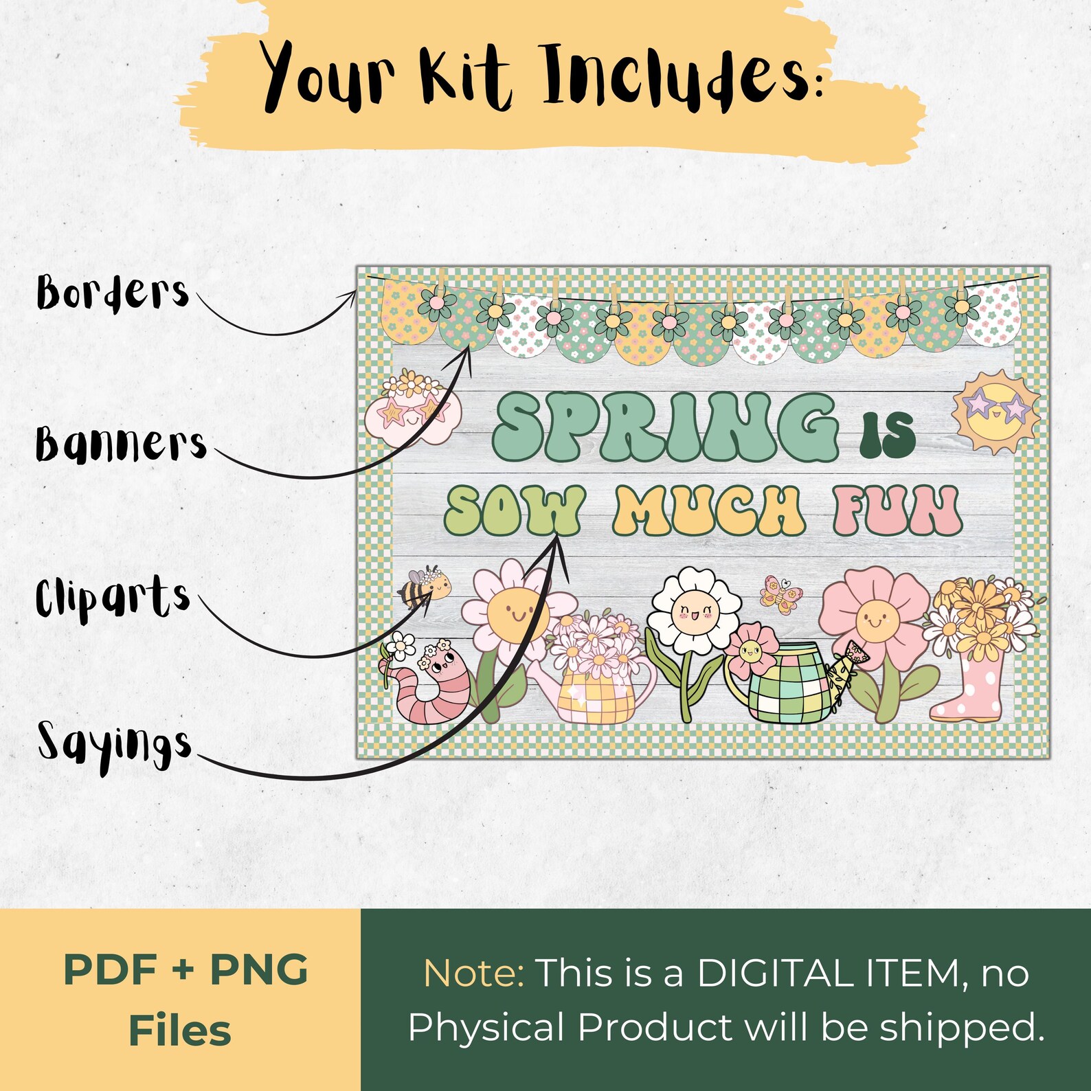 Spring Bulletin Board Kit, Groovy Retro Flower Classroom Door Decor ...