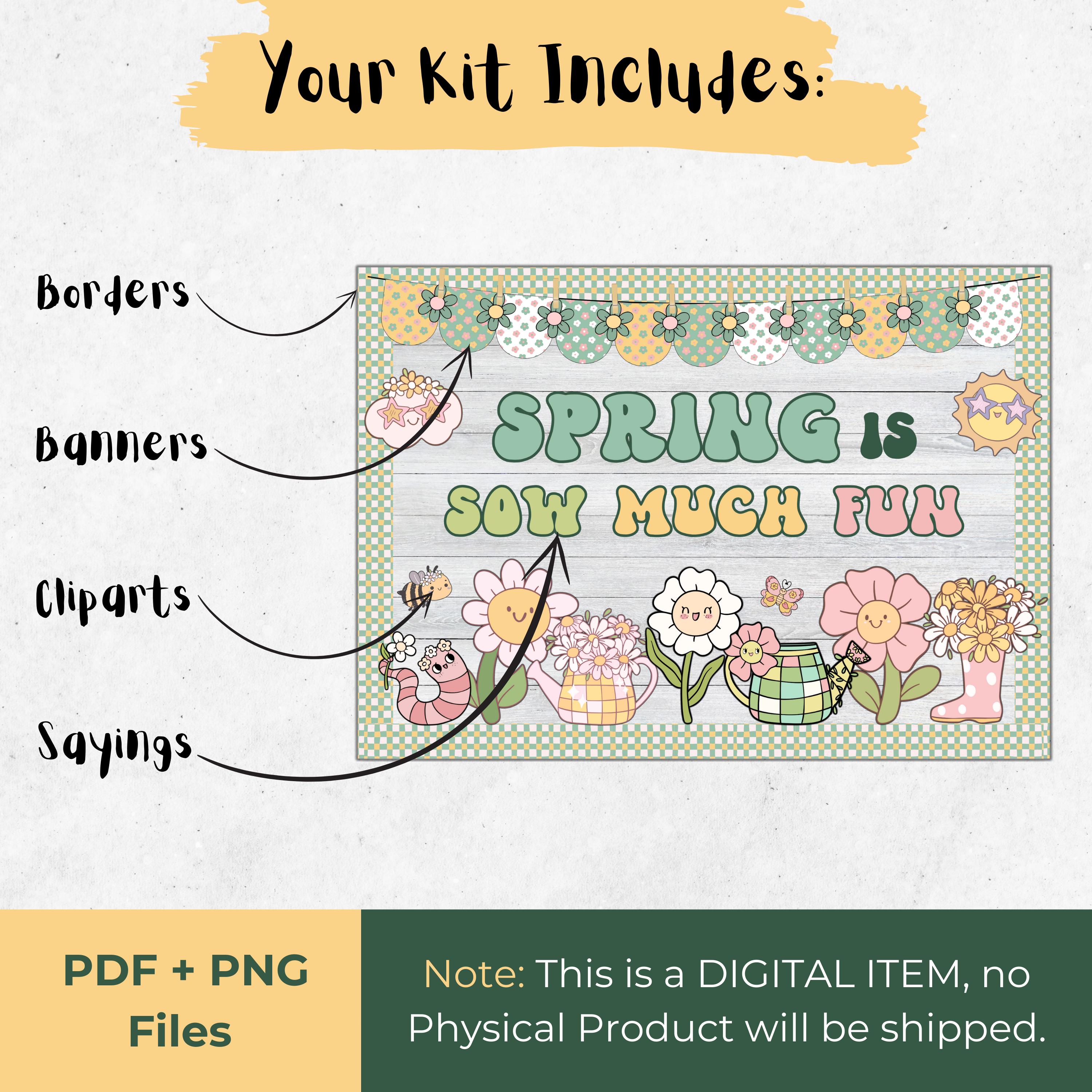 Spring Bulletin Board Kit, Groovy Retro Flower Classroom Door Decor ...