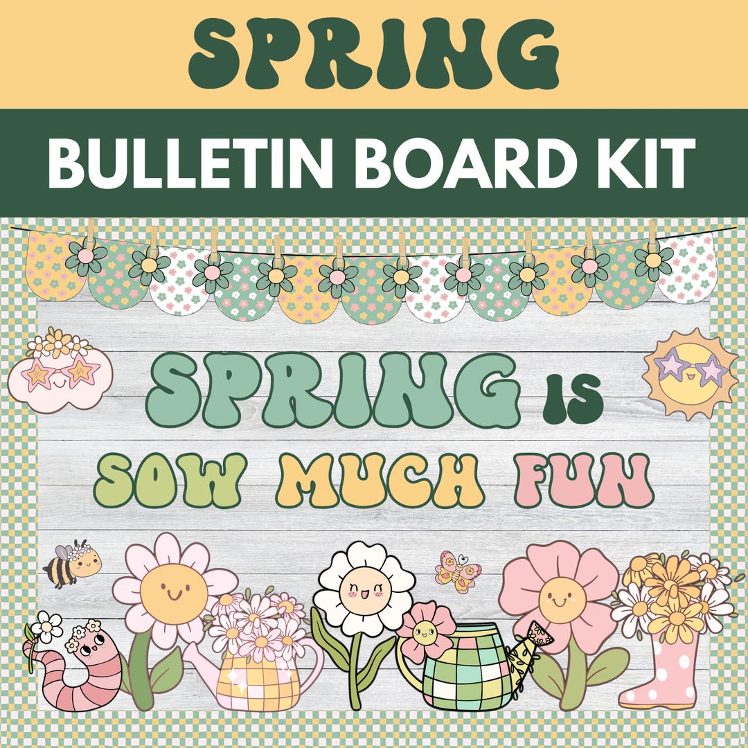 Spring Bulletin Board Kit | Groovy Flower Classroom Door Decor | Retro ...
