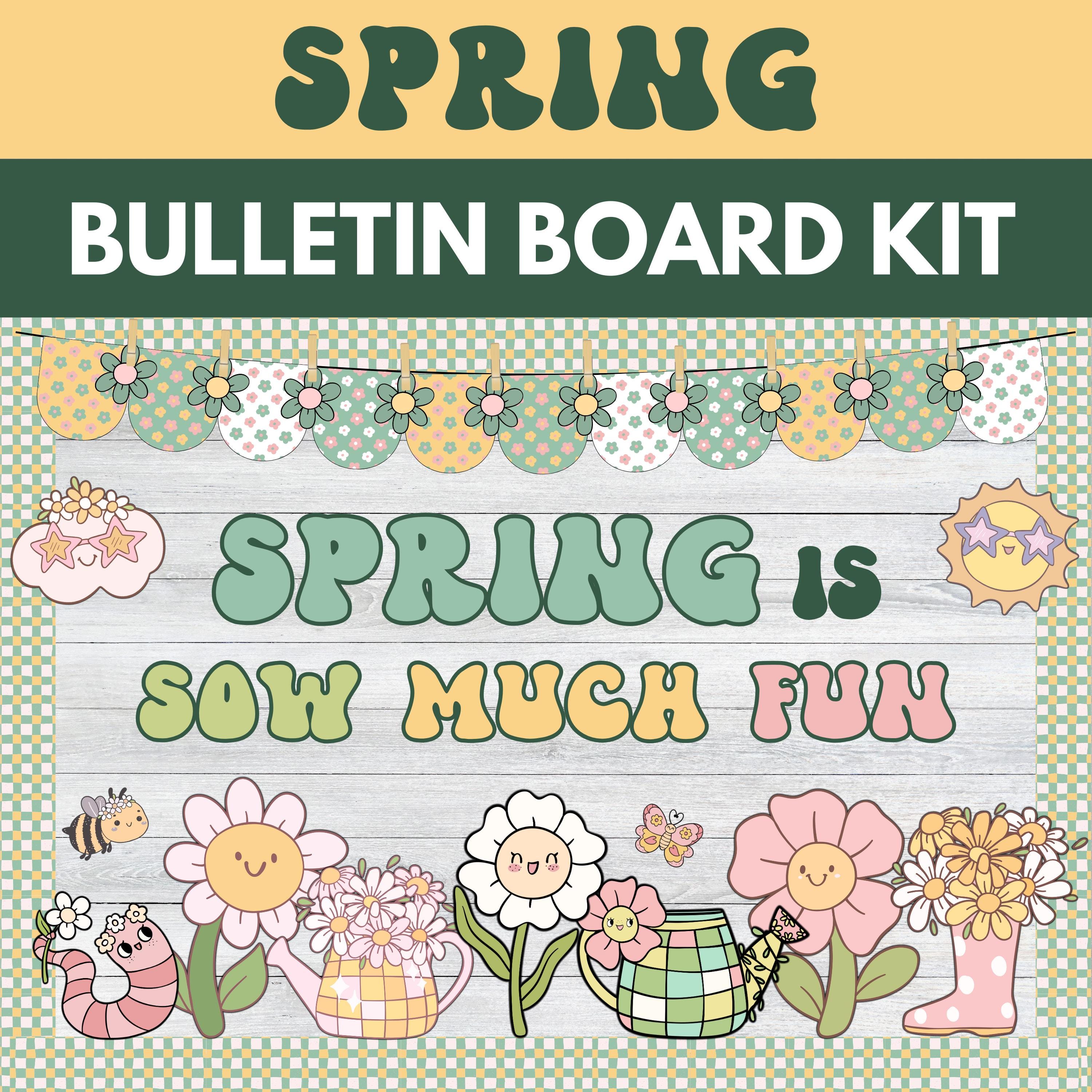 Spring Bulletin Board Kit, Groovy Retro Flower Classroom Door Decor ...