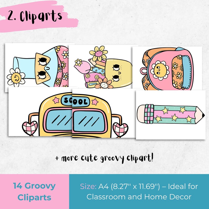 Welcome Back to School Bulletin Board Kit, Groovy Classroom Decorations ...