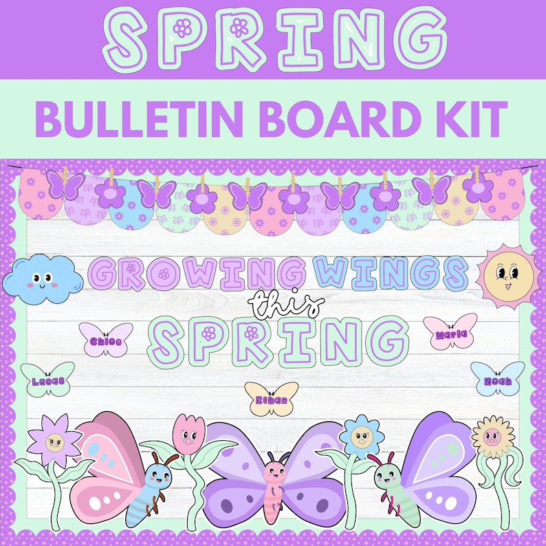 Spring Bulletin Board Kit, Butterfly Flowers, Retro Pastel Classroom ...
