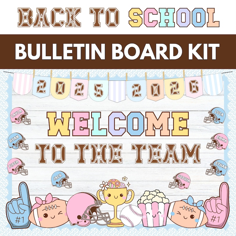 Football Back to School Bulletin Board Kit, Pastel Classroom Door Decor ...