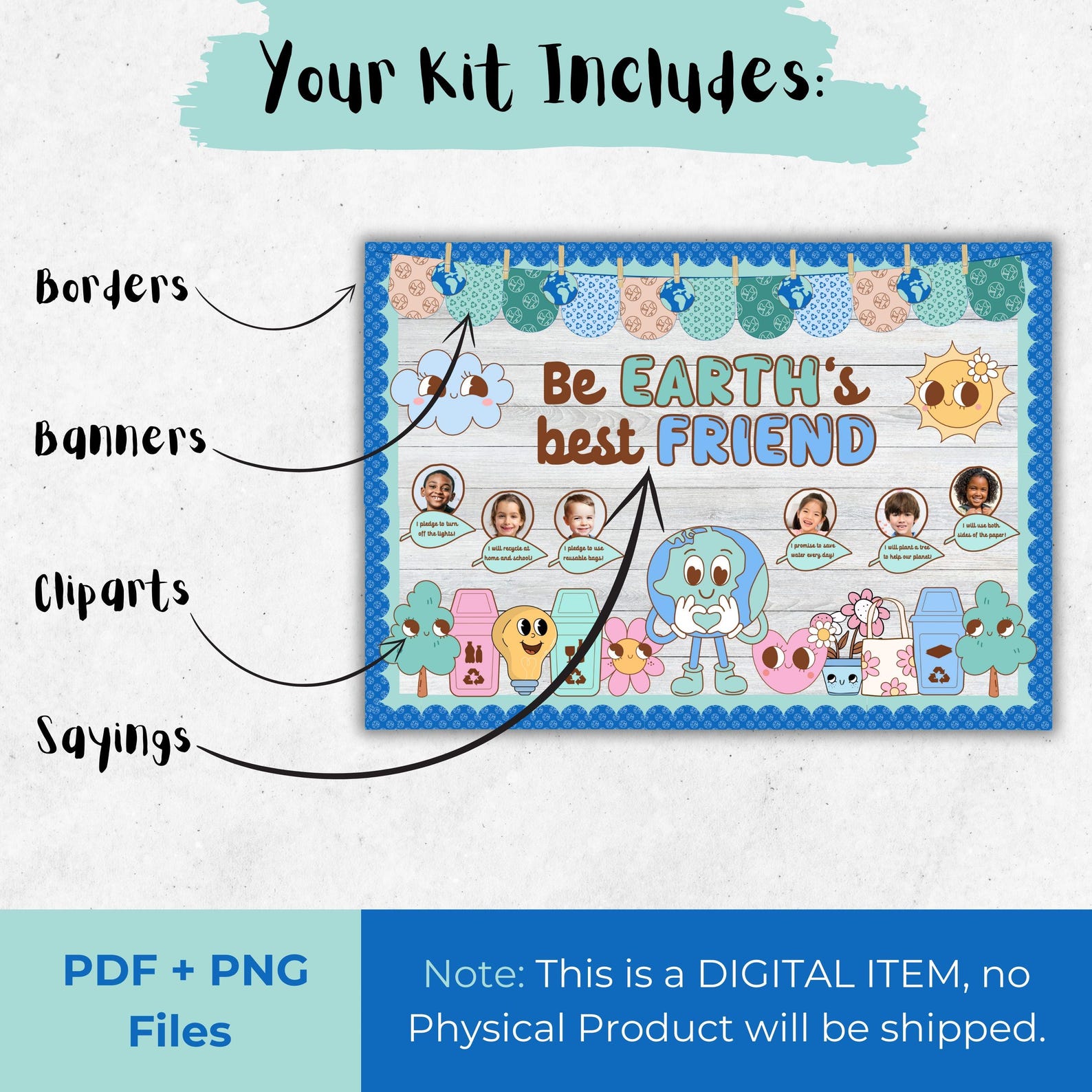 Earth Day Bulletin Board Kit, Spring Classroom Decor, Groovy April ...