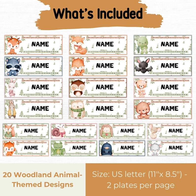 Woodland Classroom Name Tags Editable Student Desk Plates Animal ...