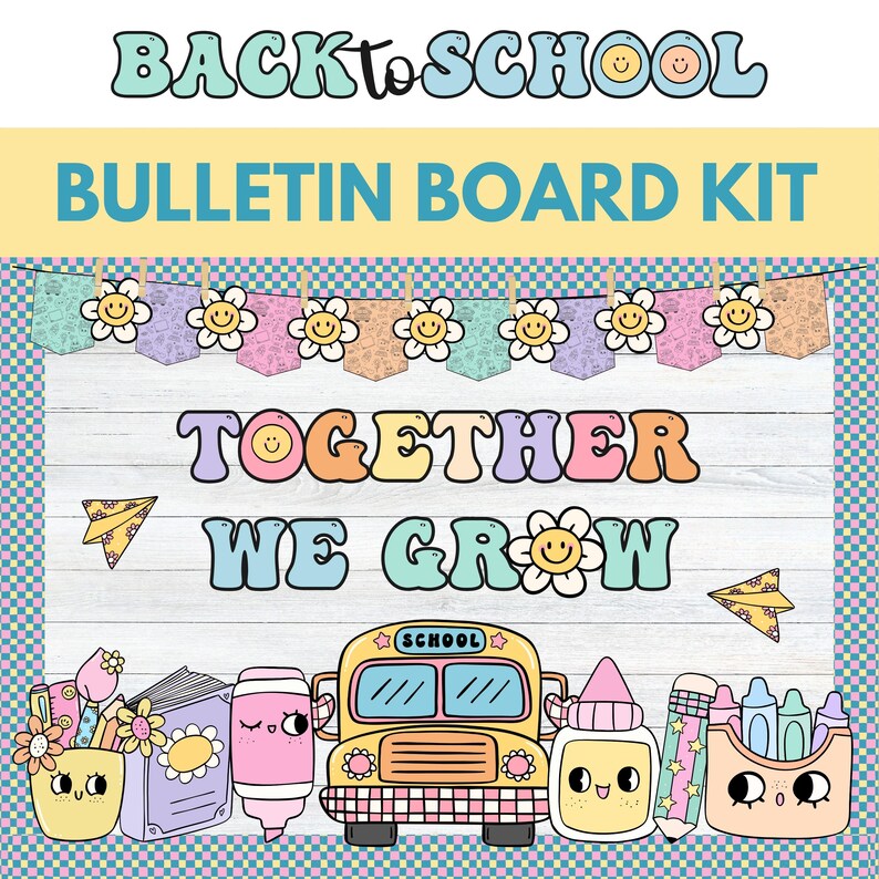 Welcome Back to School Bulletin Board Kit, Groovy Classroom Decorations ...