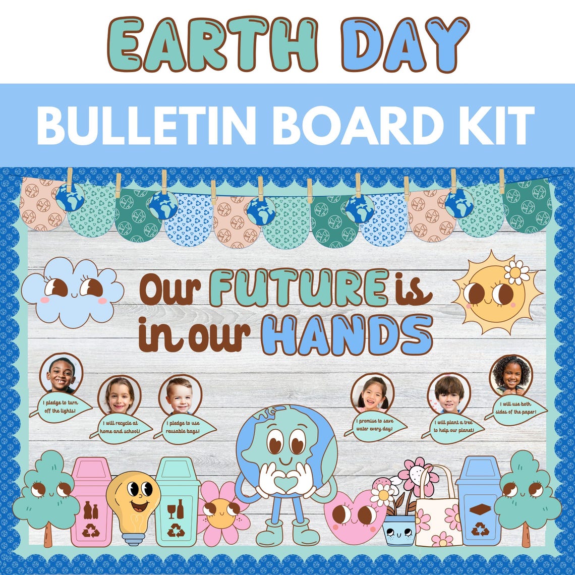 Earth Day Bulletin Board Kit, Spring Classroom Decor, Groovy April ...