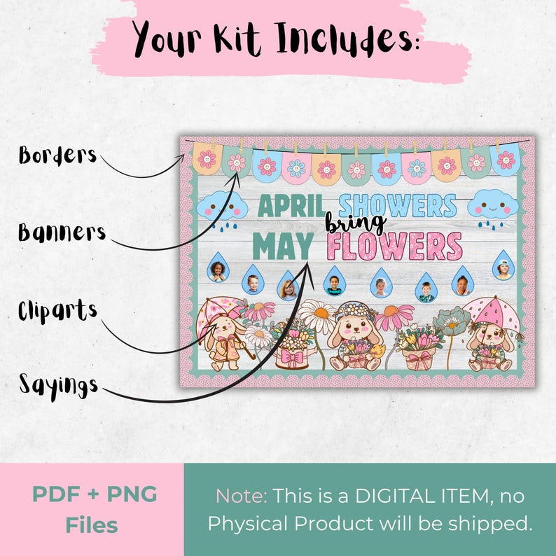 Spring Bulletin Board Kit, Groovy Retro April May Bulletin Board, Bunny ...