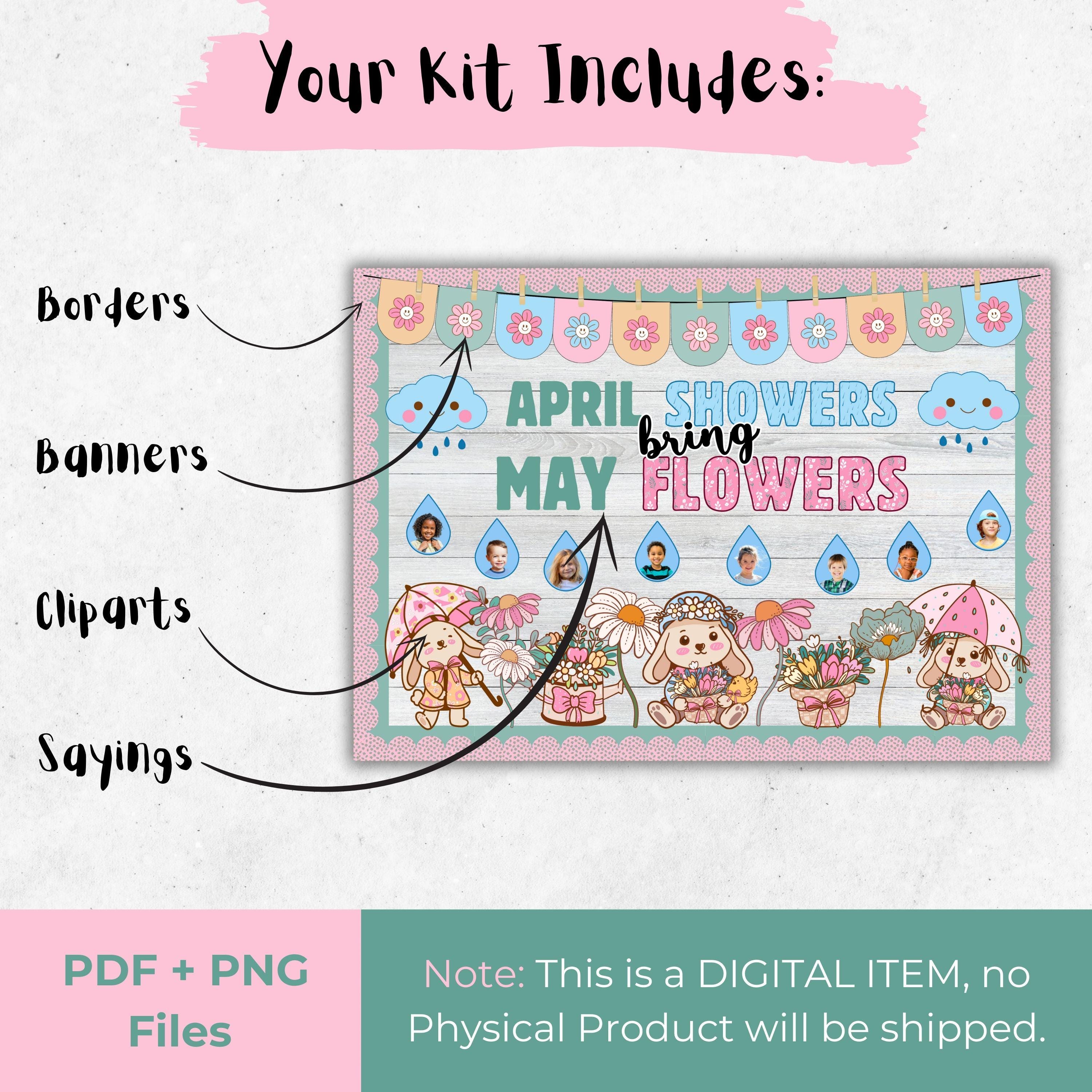 Spring Bulletin Board Kit, Groovy Retro April May Bulletin Board, Bunny ...