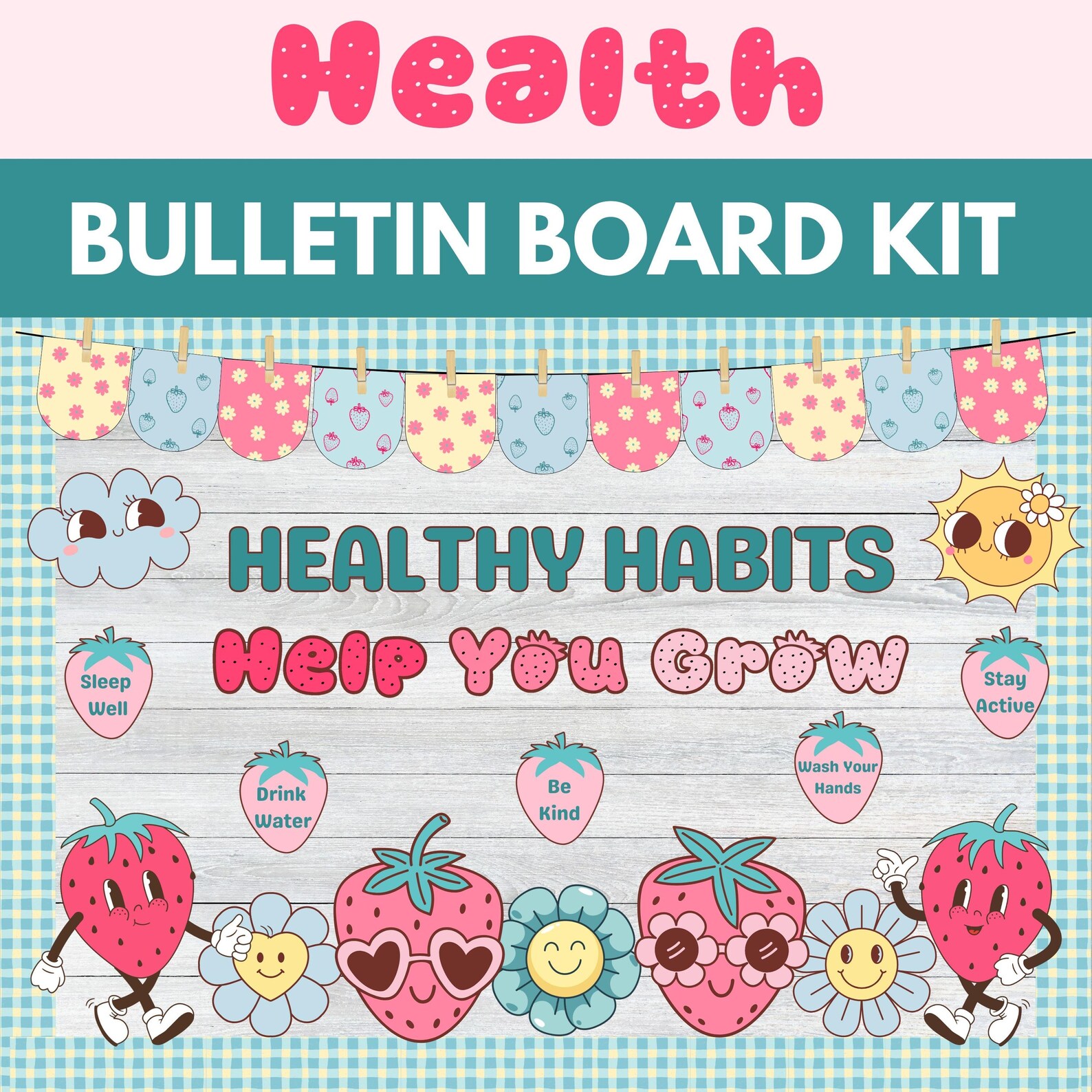 Health Bulletin Board Kit, School Nurse Office Bulletin Board, Healthy ...