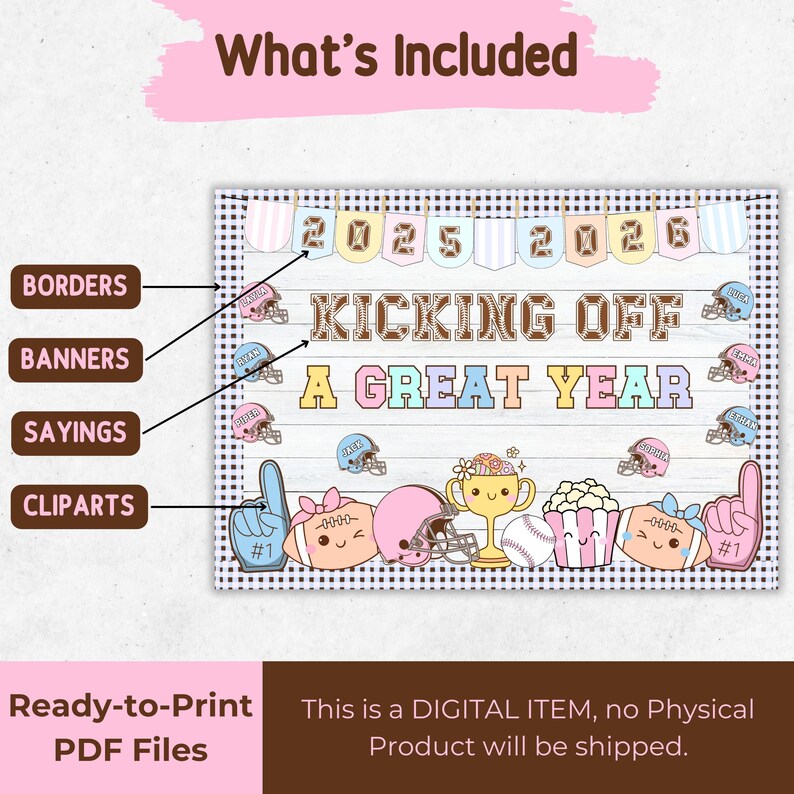 Football Back to School Bulletin Board Kit, Pastel Classroom Door Decor ...