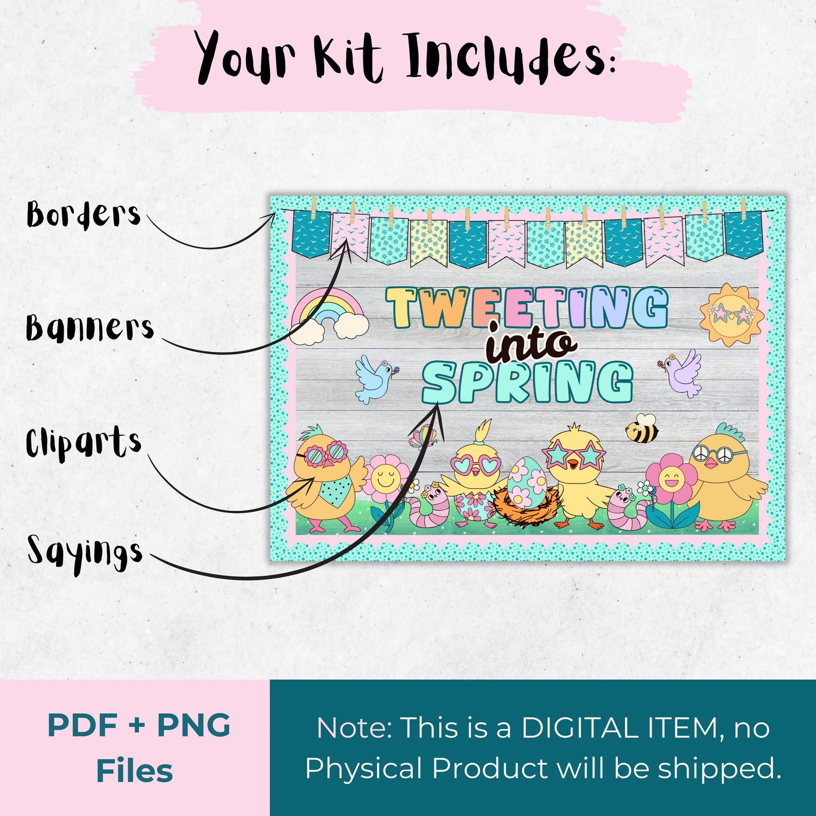 Spring Bulletin Board Kit, Groovy Retro April May Bulletin Board in ...