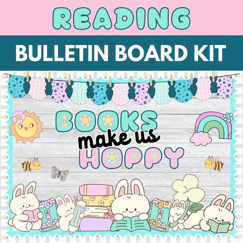Reading Bulletin Board Kit, Groovy Spring Bulletin Board, Retro ...