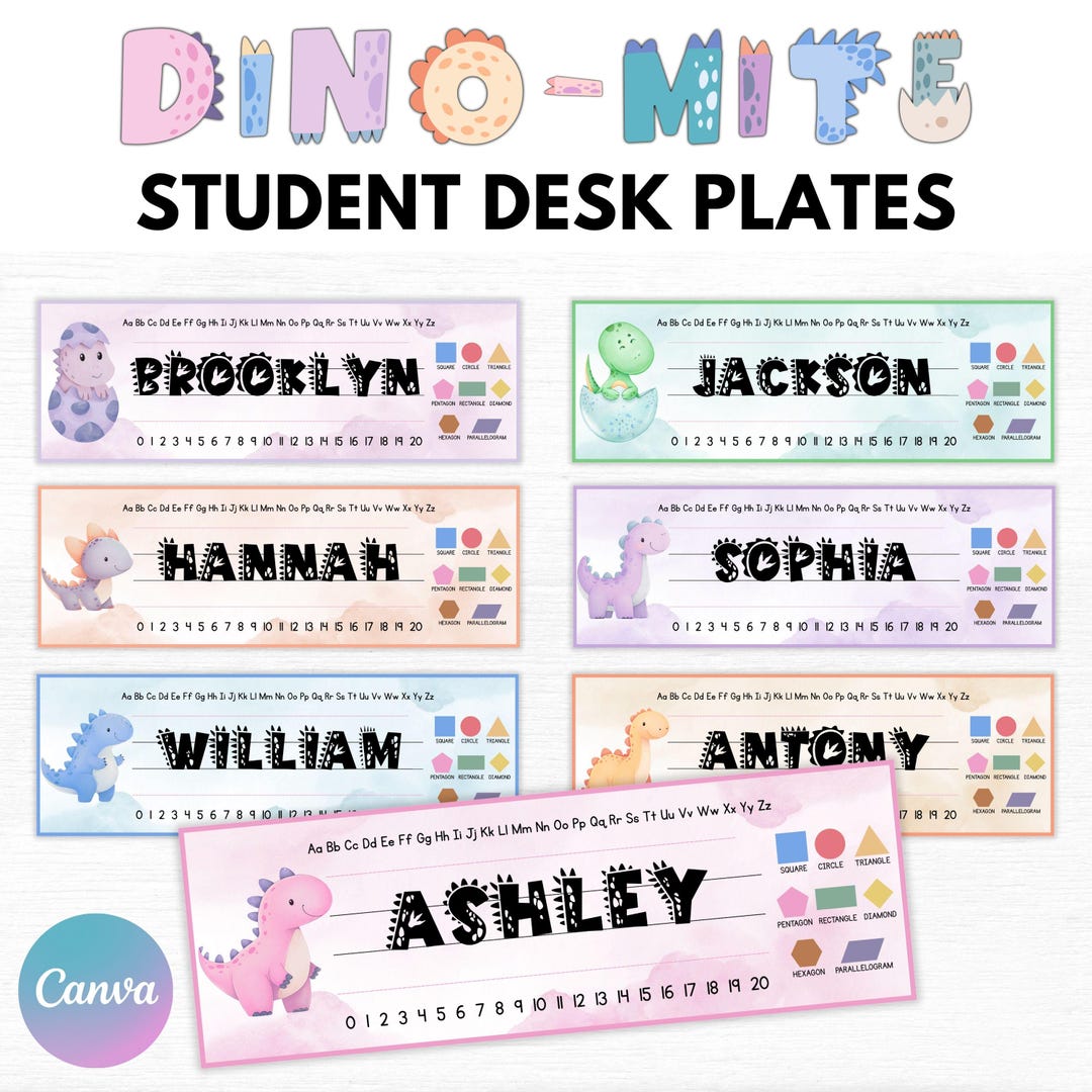 Dinosaur Classroom Name Tags, Editable Student Desk Plates, Printable ...