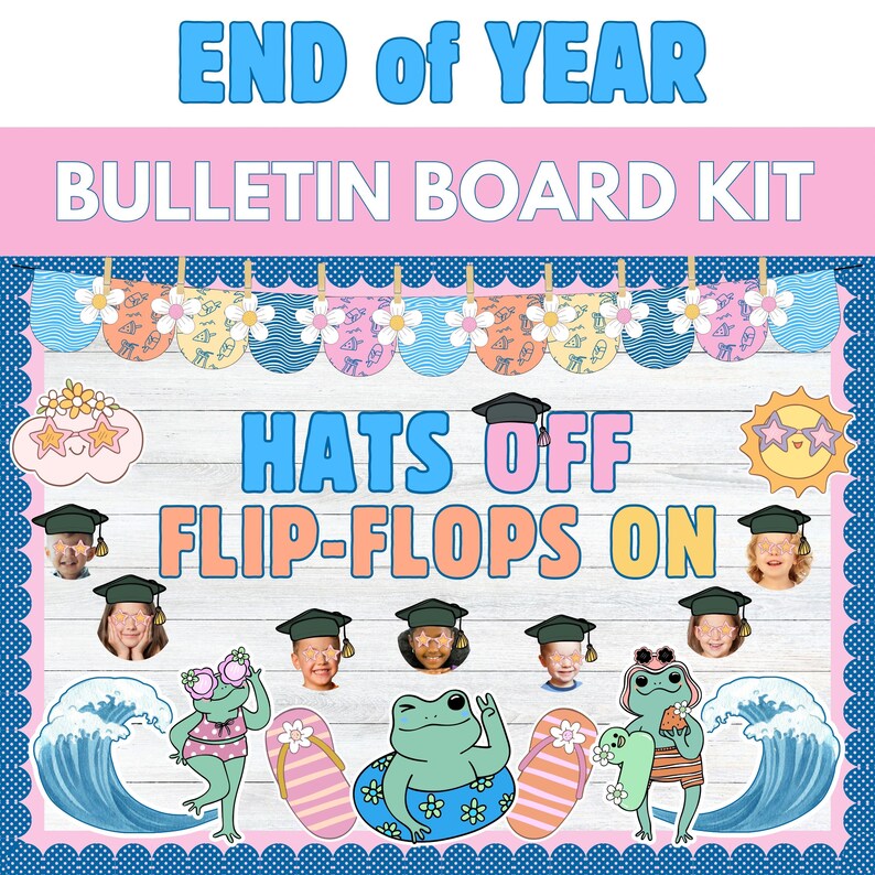 End of Year Bulletin Board Kit, Graduation Classroom Decor, Frog Theme ...