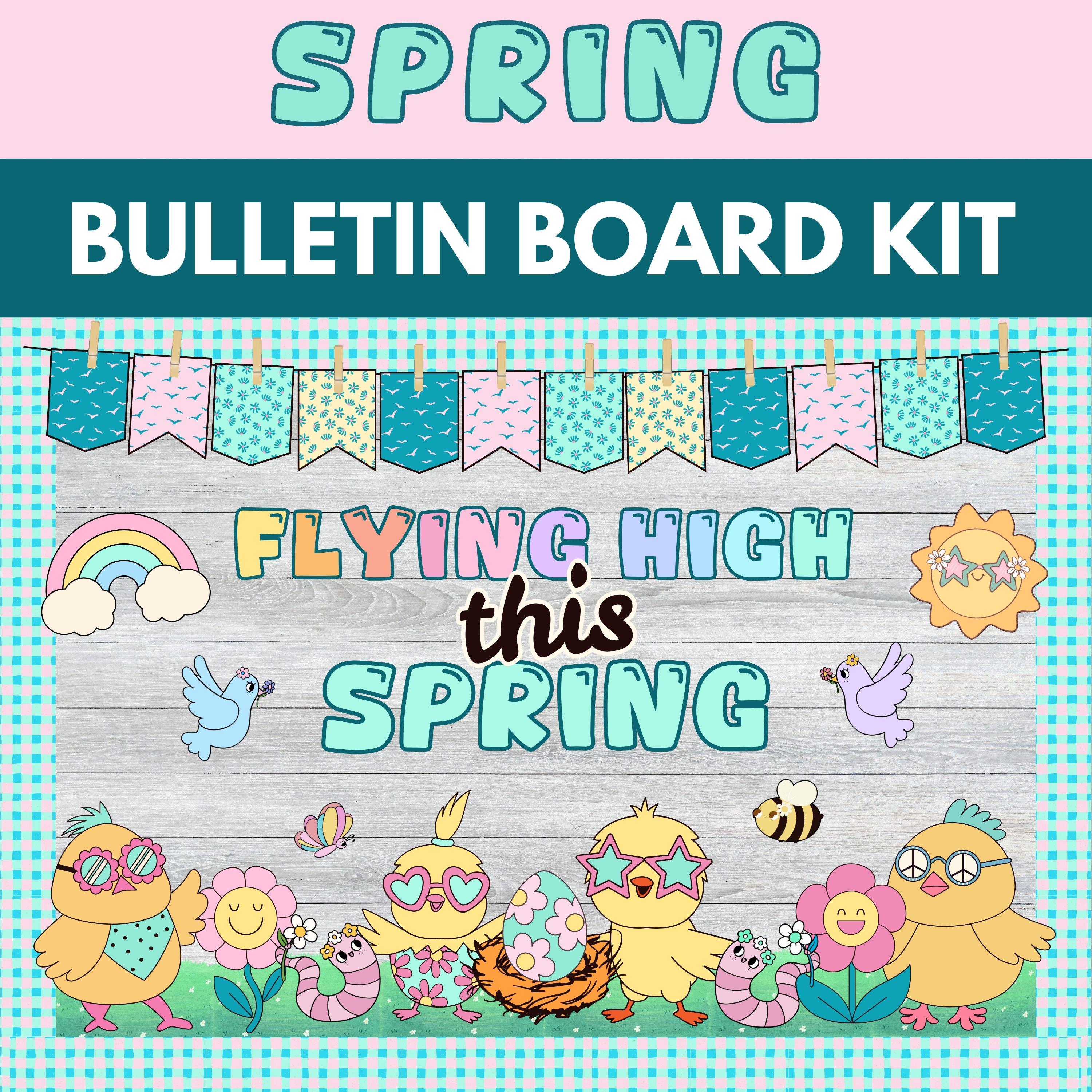 Spring Bulletin Board Kit, Groovy Retro April May Bulletin Board in ...