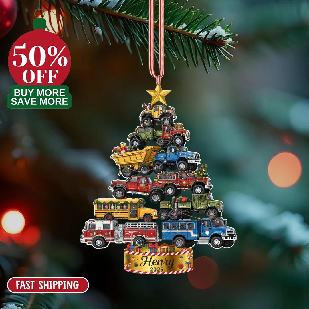 Personalized Trucks Christmas Tree Ornament, Vehicle Holiday Keepsake ...