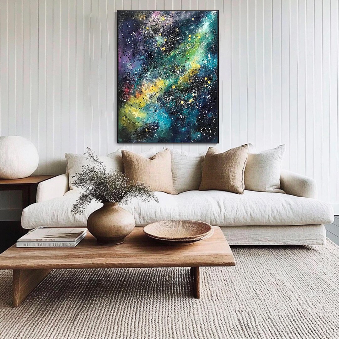 Cosmic Sights Deep Night Sky Brilliant Galaxy Nebula Hand Oil Painting ...