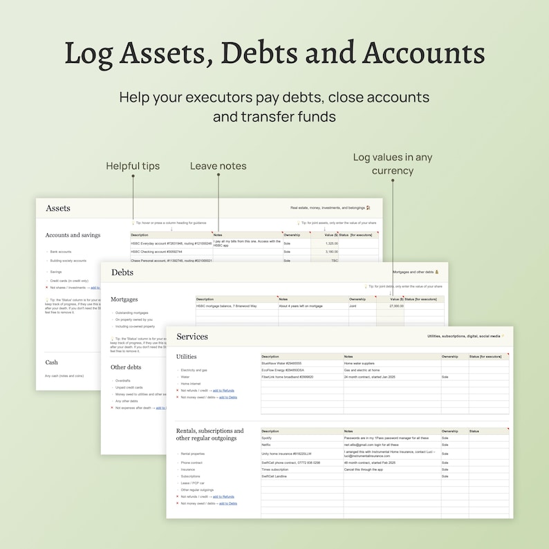 Before Death Spreadsheet – Plan for Your Death. End of Life Planner to ...