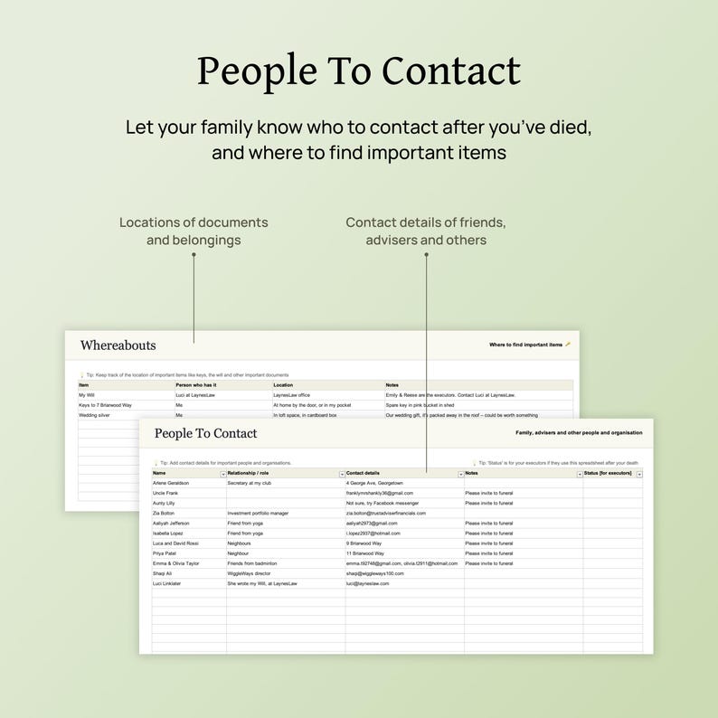 Before Death Spreadsheet – End of Life Planner and Financials to Bring ...