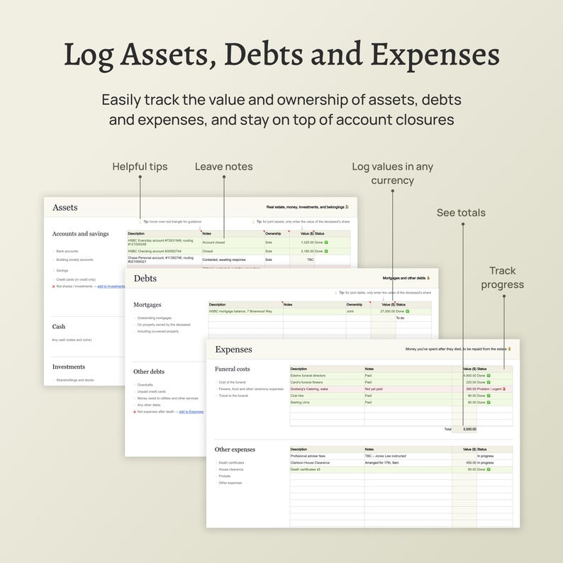 After Death Spreadsheet – Executor Checklist, Estate Accounts, Assets & Debts, Prepare for ...