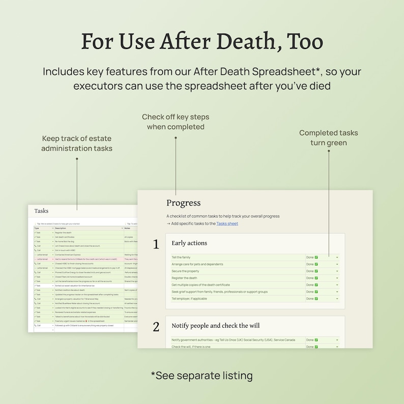 Before Death Spreadsheet – End-of-life Planner to Record Assets, Debts ...