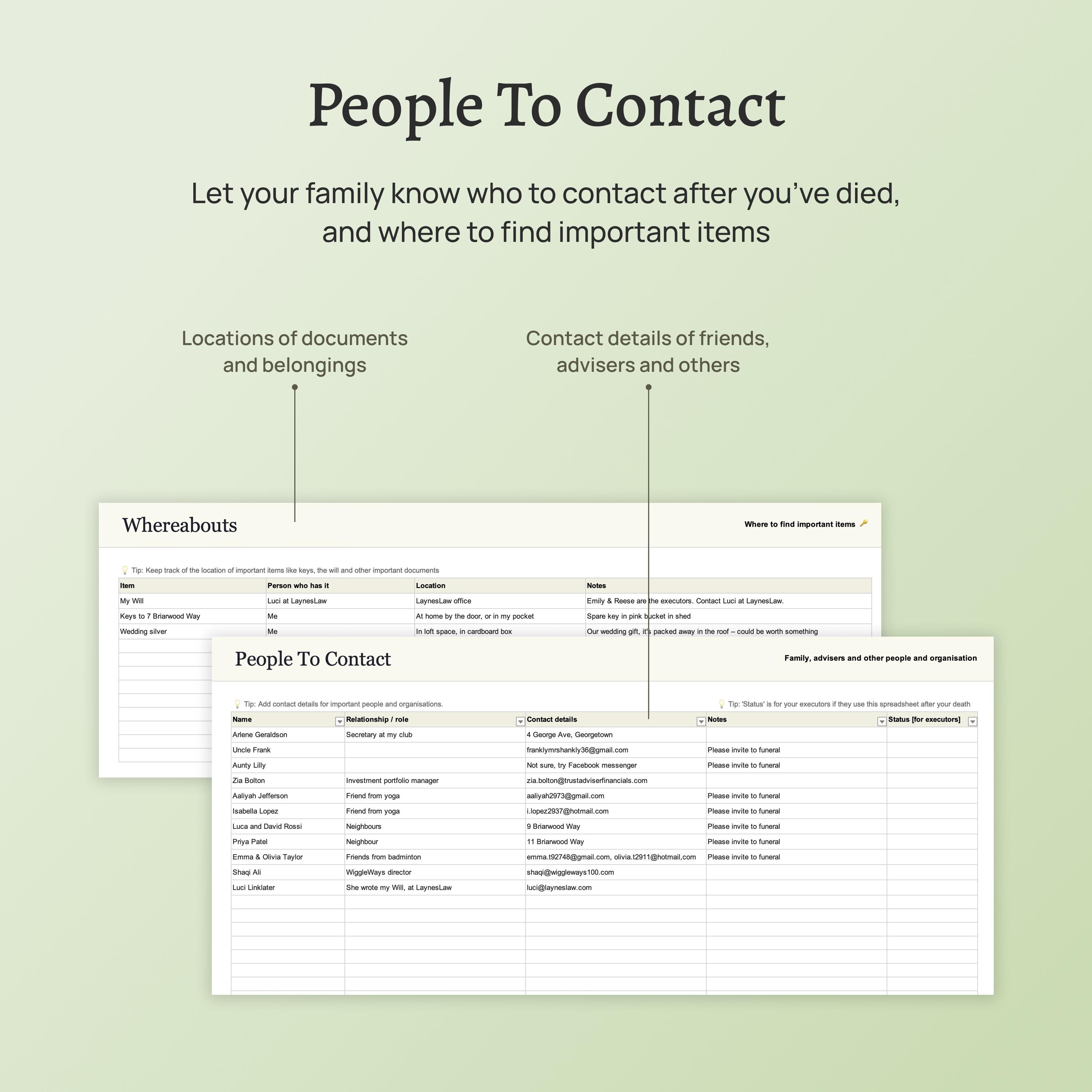 Before Death Spreadsheet – End-of-life Planner to Record Assets, Debts ...