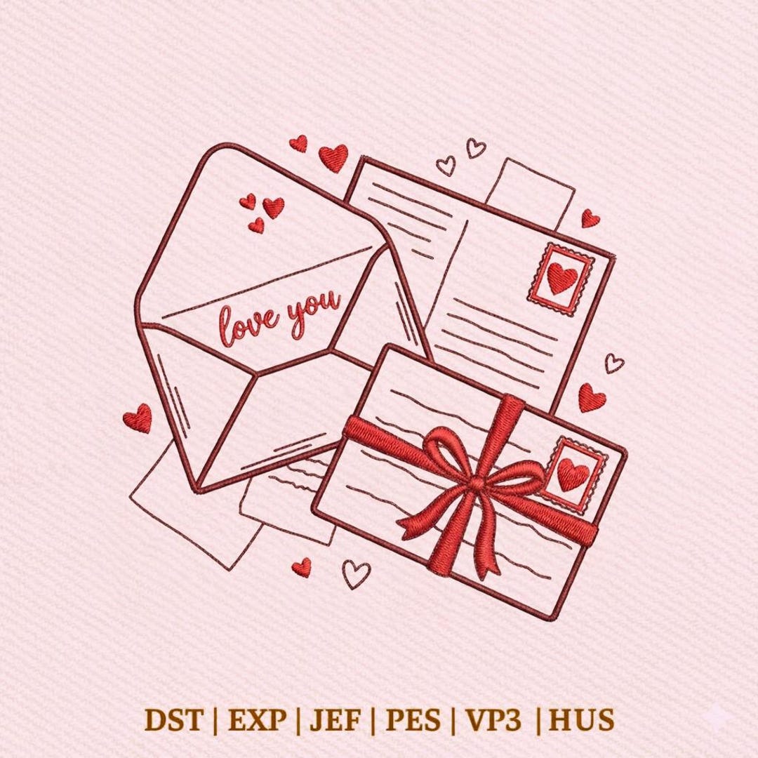 Love Letter Valentine Mail Envelope Romantic Embroidery Design, Instant ...