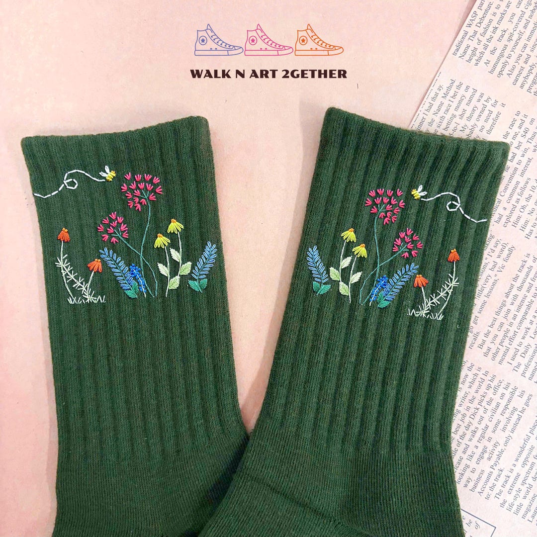 Hand Embroidered Flowers Socks, Wildflowers Socks, Bridemaid Gift Socks ...