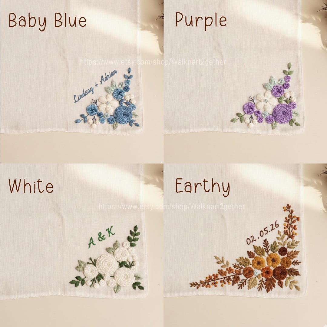 Custom Linen Napkin, Hand Embroidery Flowers Napkin, Handkerchief Linen ...