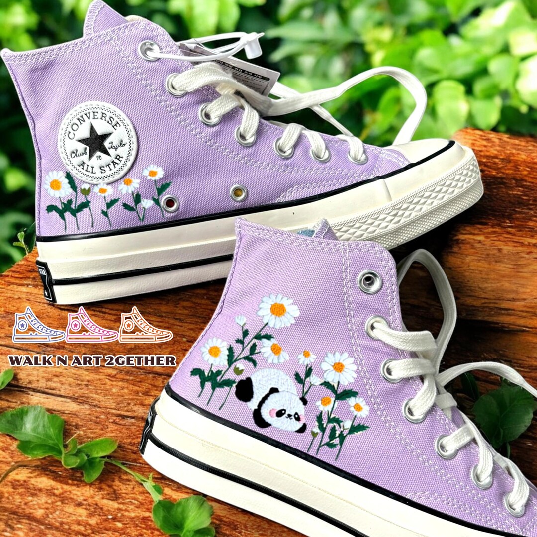 Panda Embroidery Converse, Custom Hand Embroidery Converse, Baby Panda ...