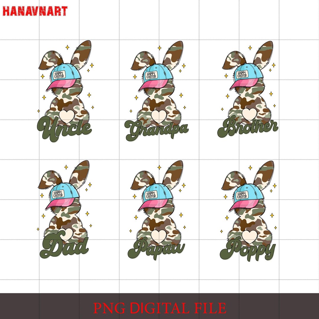 6 Camo Bunny Papa Easter Bundle Png, Brother Papa Poppy Uncle Easter ...