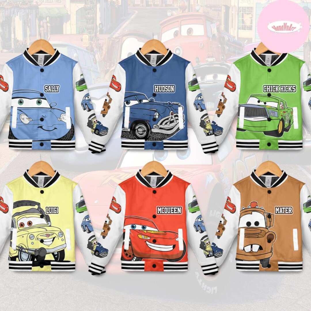 Personalized Disney Cars Baseball Jacket, Lightning Mcqueen Mater Sally ...